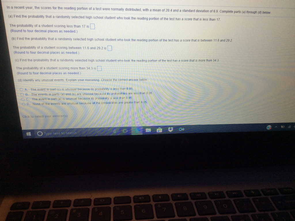 Solved in a recent year, the scores for the reading portion | Chegg.com