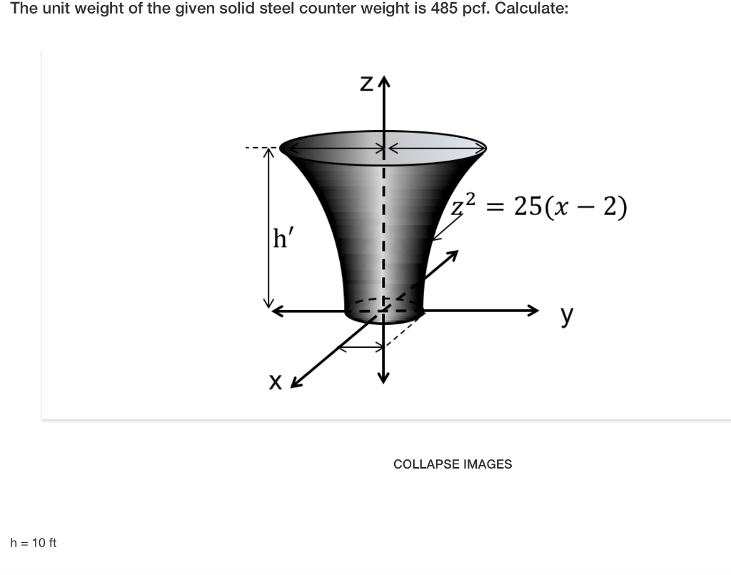 Solved The unit weight of the given solid steel counter | Chegg.com
