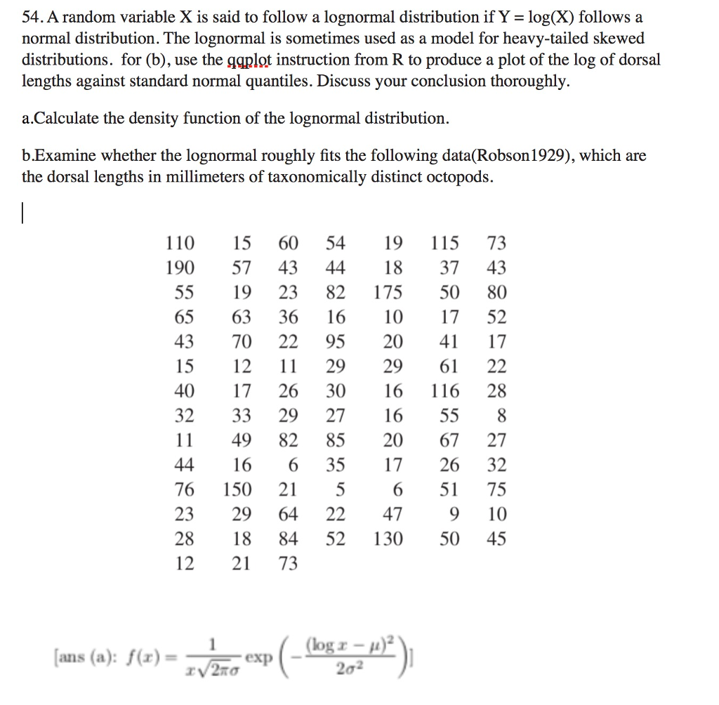 Solved 54. A random variable X is said to follow a lognormal | Chegg.com