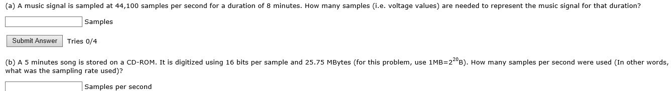 Solved A music signal is sampled at 44,100 samples per | Chegg.com