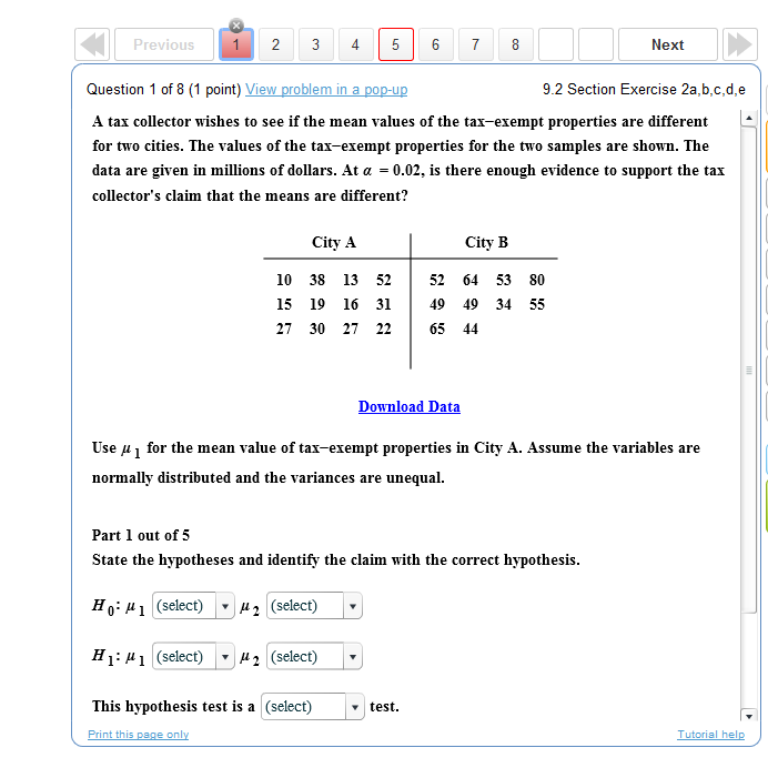 Solved A tax collector wishes to see if the mean values of | Chegg.com