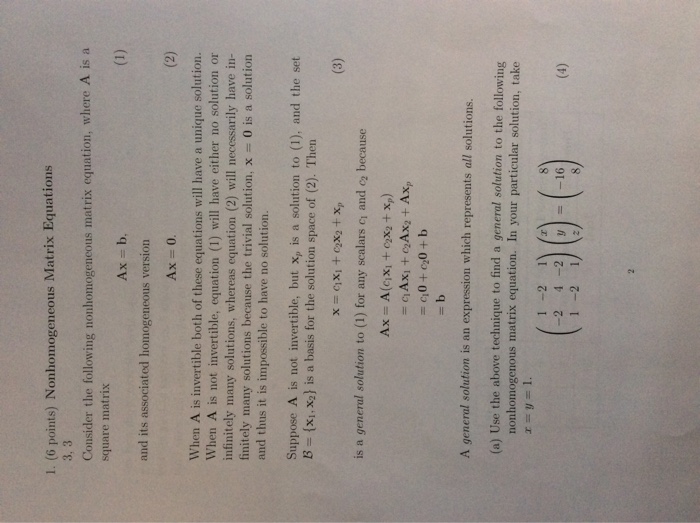 Solved Non homogeneous Matrix Equations Consider the | Chegg.com