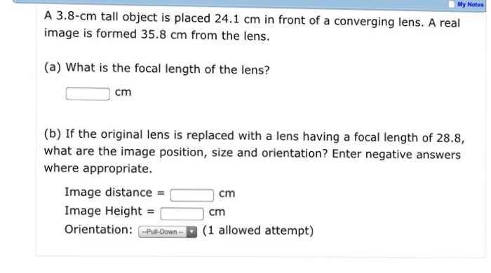 Solved A 3.8-cm tall object Is placed 24.1 cm In front of a | Chegg.com