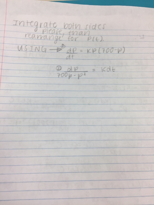 Solved Integrate both sides please, than rearrange for p(t). | Chegg.com
