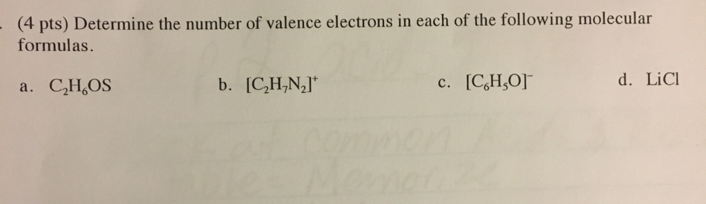 Solved Determine the number of valence electrons in each of | Chegg.com