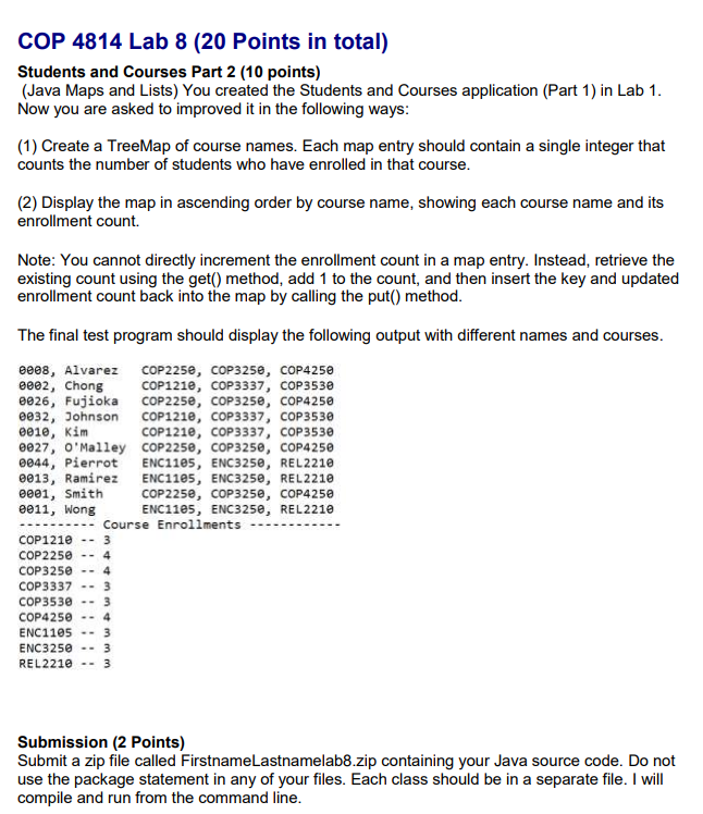 Solved COP 4814 Lab 8 (20 Points in total) Students and | Chegg.com
