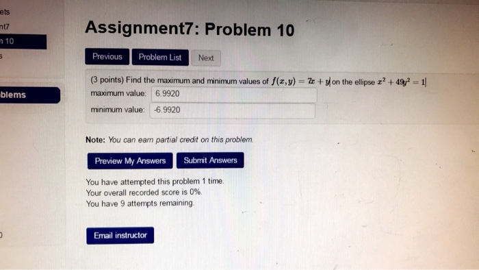Solved Find The Maximum And Minimum Values Of F X Y 7x