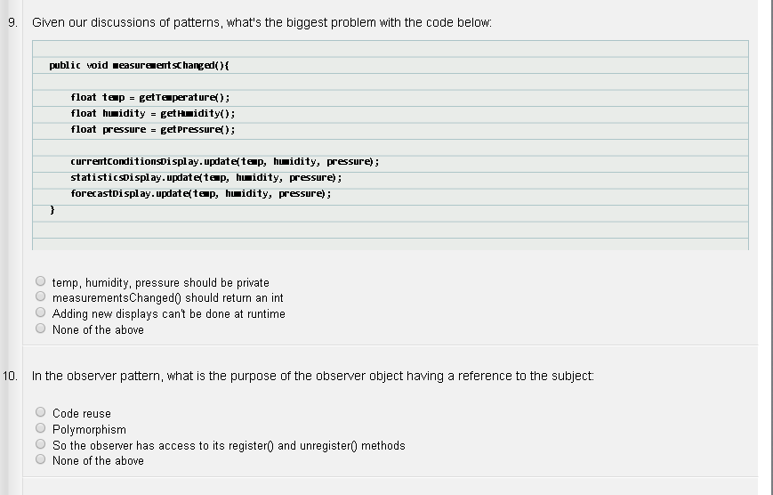 Solved 9. Given our discussions of patterns, what's the | Chegg.com