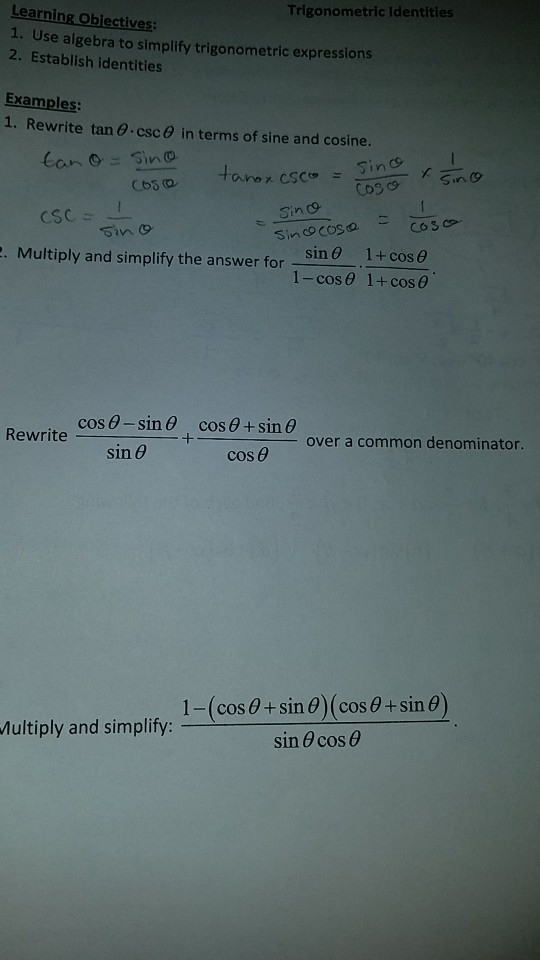 Solved Use algebra to simplify trigonometric expressions | Chegg.com