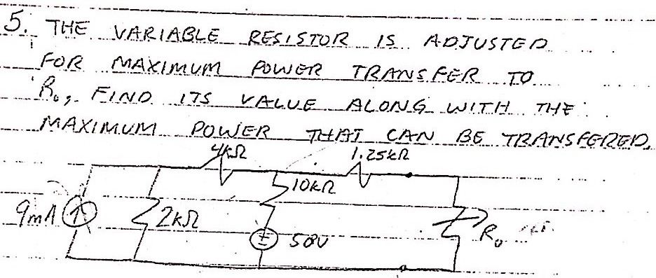 Solved the variable resistor is adjusted for maximum power | Chegg.com