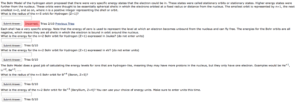 Solved The Bohr Model of the hydrogen atom proposed that | Chegg.com
