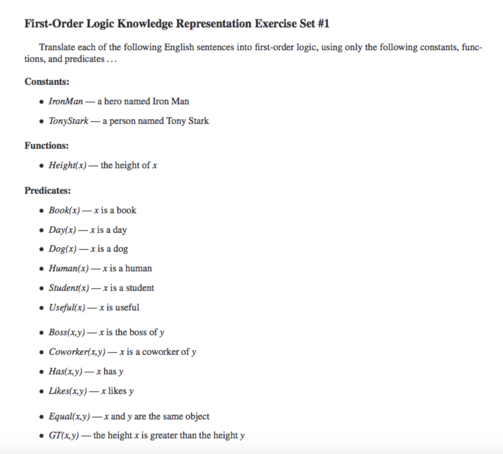 Solved First Order Logic Knowledge Representation Exercise