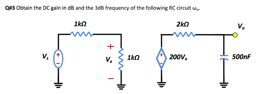 Solved Obtain the DC gain in dB and the 3dB frequency of the | Chegg.com