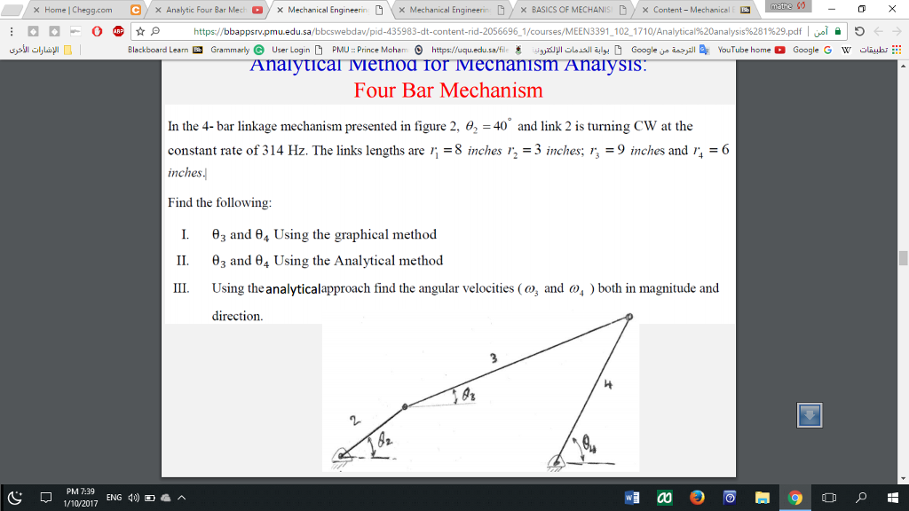 In the 4- bar linkage mechanism presented in figure | Chegg.com