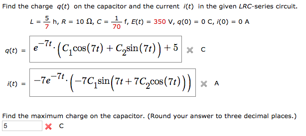 Solved Find the charge q(t) on the capacitor and the current | Chegg.com