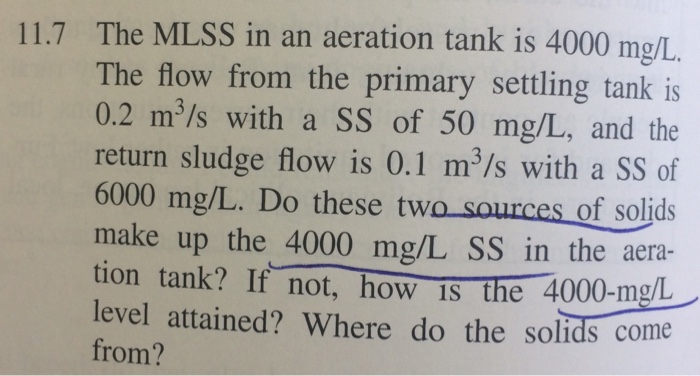 Solved The MLSS in an aeration tank is 4000 mg/L. The flow | Chegg.com