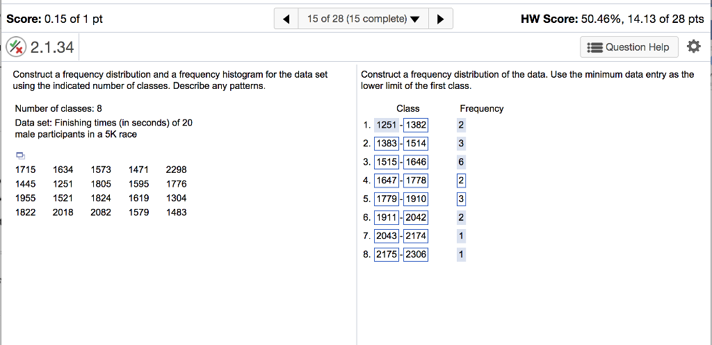 Solved Construct A Frequency Distribution And A Frequency