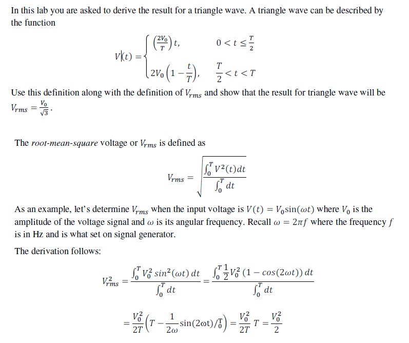 In this lab you are asked to derive the result for a | Chegg.com