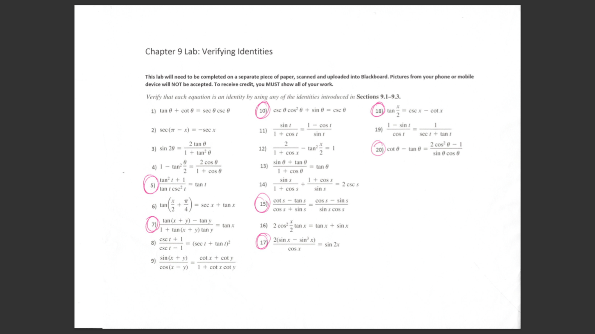 Solved Verifying Identities This lab will need to be | Chegg.com