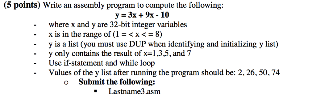 Write an assembly program to compute the following: y | Chegg.com