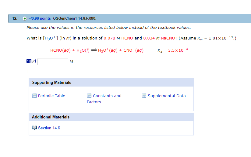 Solved 12. -/0.96 points Please use the values in the | Chegg.com