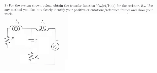Solved 2) For the system shown below, obtain the transfer | Chegg.com