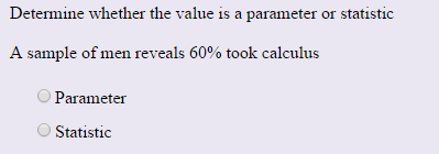 Solved Determine whether the value is a parameter or | Chegg.com