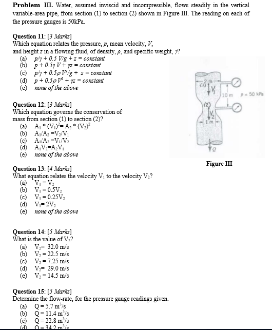 Solved Water, assumed inviscid and incompressible, flows | Chegg.com