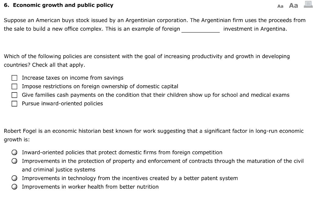 Solved 6. Economic growth and public policy Aa Aa Suppose an | Chegg.com