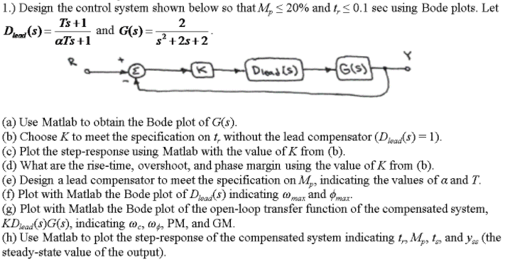 Solved Design the control system shown below so that M_p | Chegg.com