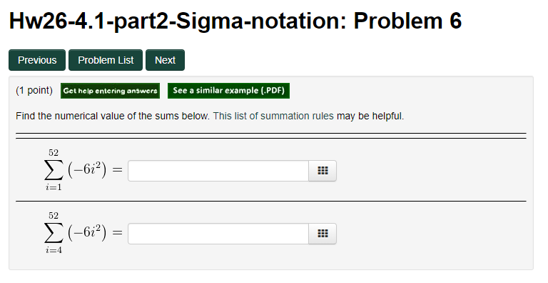 Solved Hw26-4.1-part2-Sigma-notation: Problem 6 PreviouS | Chegg.com
