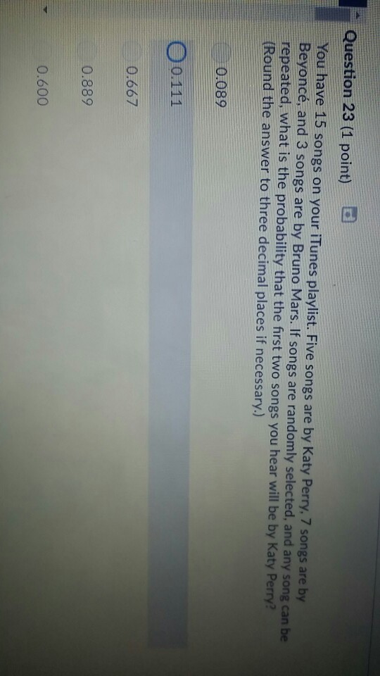 Solved Question 17 (1 point) The following data represents | Chegg.com