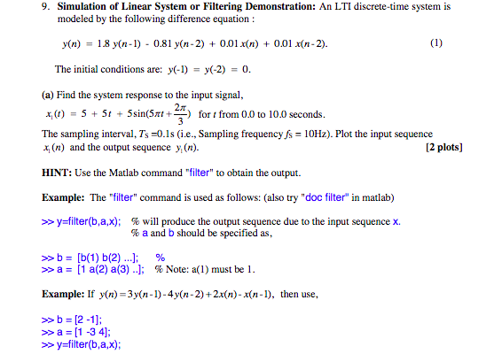 Solved 9. Simulation of Linear System or Filtering | Chegg.com