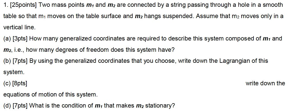 Solved Two mass points m_1 and m_2 are connected by a string | Chegg.com