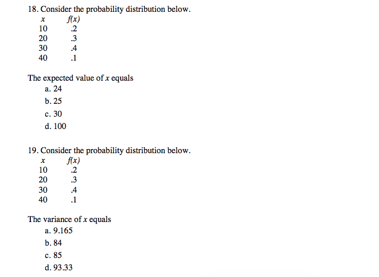Solved 18. Consider the probability distribution below 10 20 | Chegg.com