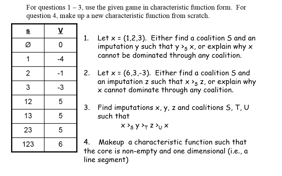 Use the given game in characteristic function form. | Chegg.com