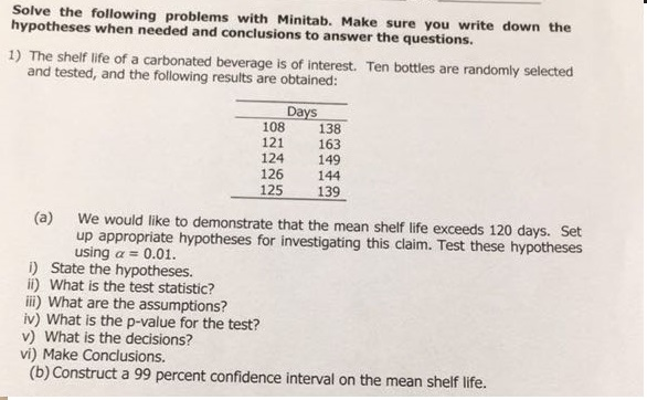 Solved Solve the following problems with Minitab. Make sure | Chegg.com