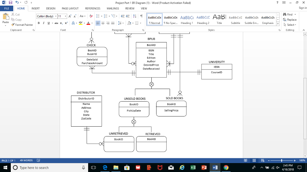 Solved Project Part 1 ER Diagram1) Word (Product Activation | Chegg.com