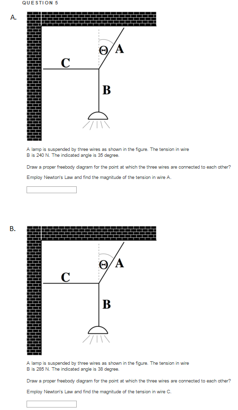 Solved A lamp is suspended by three wires as shown in the | Chegg.com
