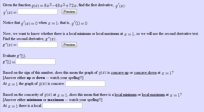 Solved Given the function g(x) = 8x2 - 48x2 + 72x,the first | Chegg.com