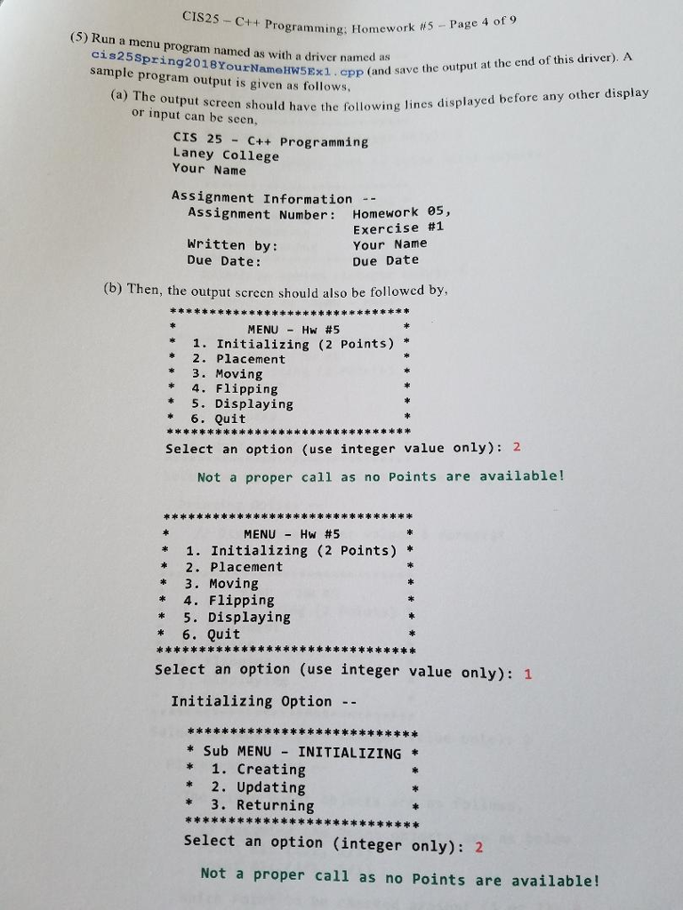 Solved rogramming: Homework #5-Page 4 of 9 (5) Run a menu | Chegg.com