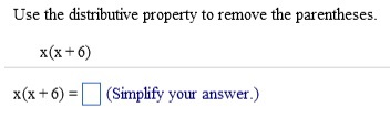 Solved Use the distributive property to remove the | Chegg.com