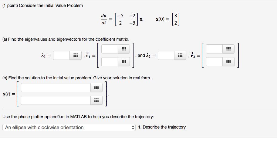 Solved (1 point) Consider the Initial Value Problem dx -5 -2 | Chegg.com