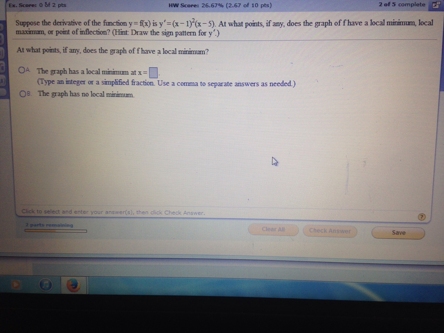 Solved Suppose The Derivative Of The Function Y F X Is Y