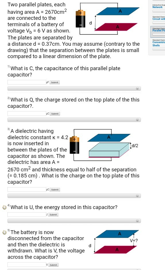 Solved Two parallel plates, each having area A 2670cm are | Chegg.com