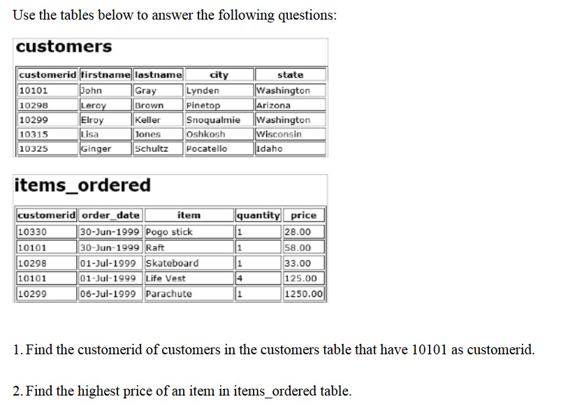 Solved Use the tables below to answer the following | Chegg.com