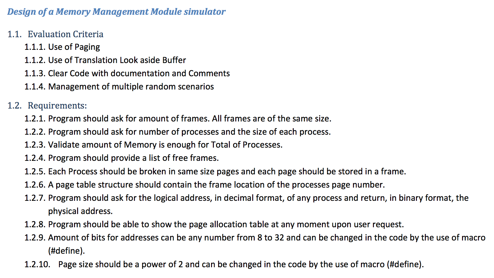 Design of a Memory Management Module simulator | Chegg.com