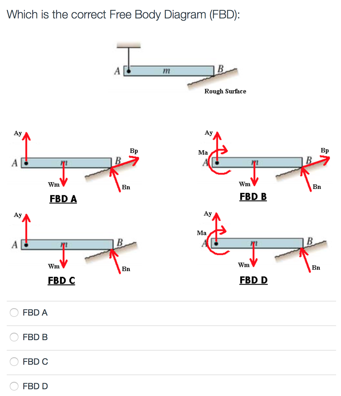 Solved Which is the correct Free Body Diagram (FBD): FBD A | Chegg.com
