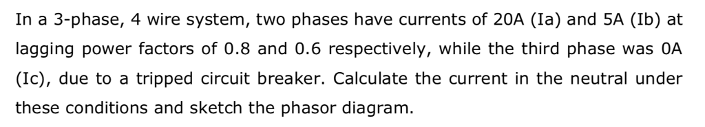 Solved In a 3-phase, 4 wire system, two phases have currents | Chegg.com