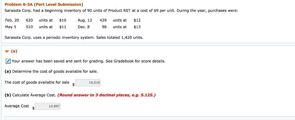 Solved Problem 6-3A (Part Level Submission) Sarasota Corp. | Chegg.com